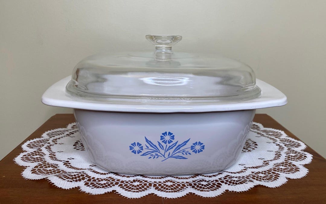Vintage Corning Ware Blue Cornflower 4.5L Dutch Oven Dish With Glass ...