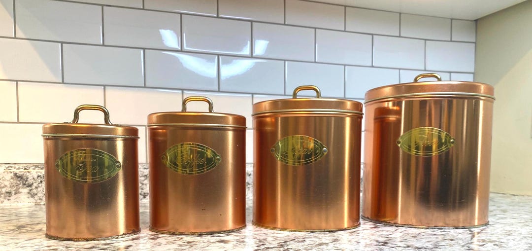 Vintage Aluminum Copper Finished Kitchen Tin Canister Set by Ballonoff ...