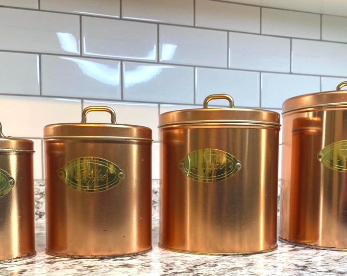 Vintage Aluminum Copper Finished Kitchen Tin Canister Set by Ballonoff ...