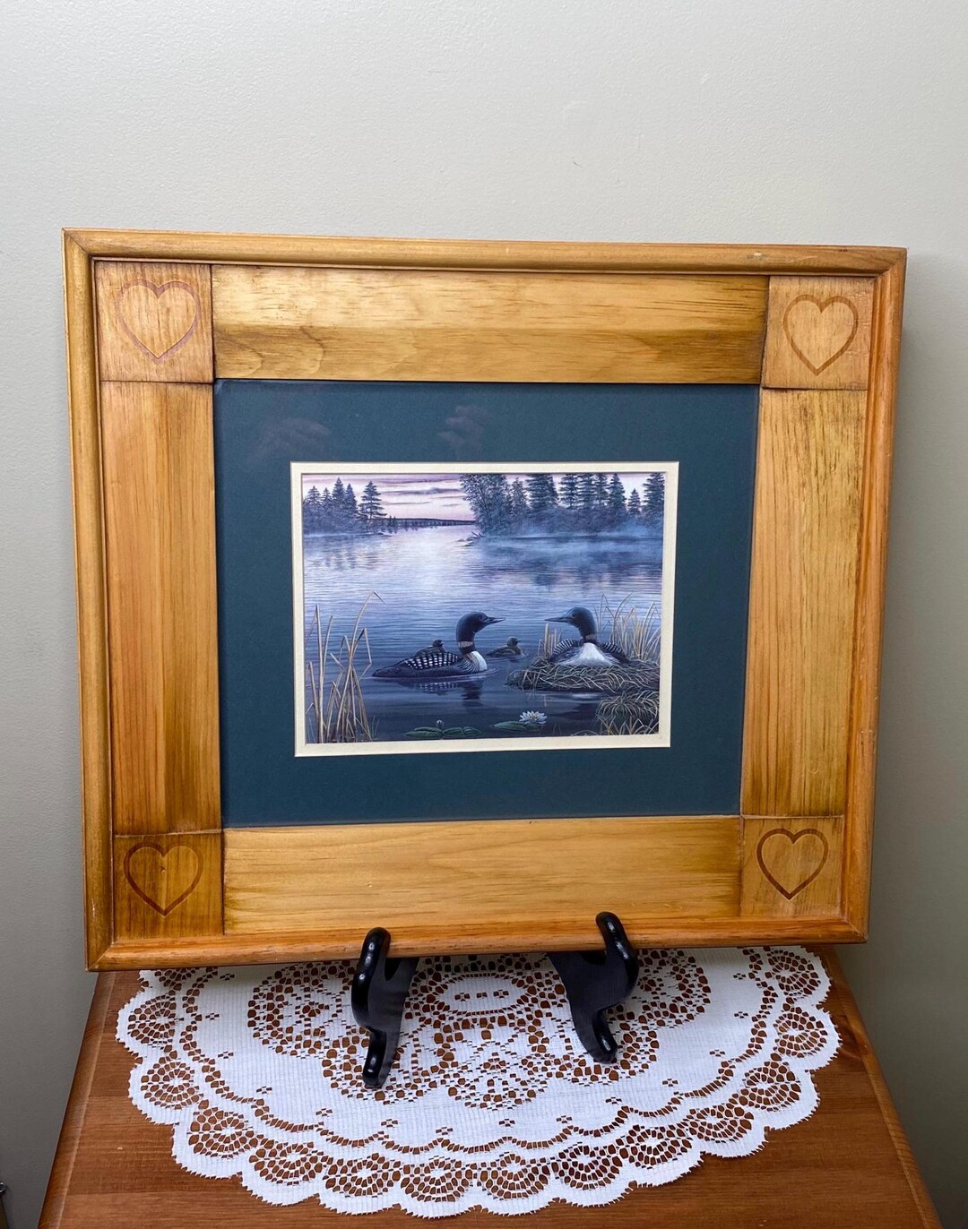 Vintage Wood Framed Scenic Lake Scene With Loons – Cabin/cottage ...