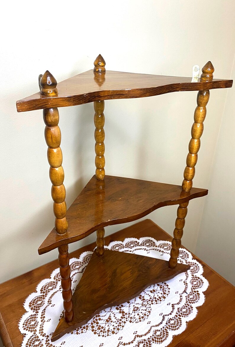 Vintage 3-tier Wall Hanging Wooden Corner Shelf - Mid-century Modern ...