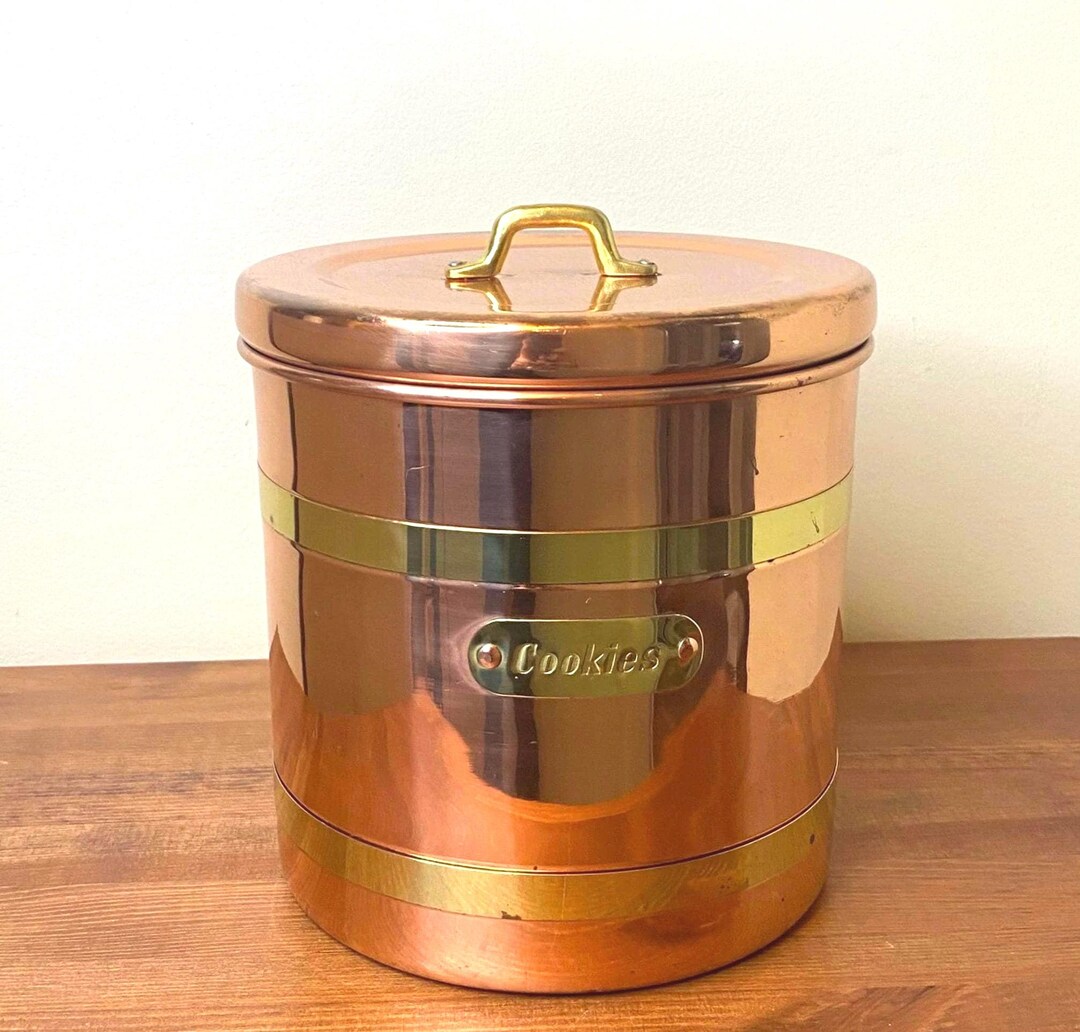 Vintage Copper Cookies Canister With Brass Handle and Details | Mid ...