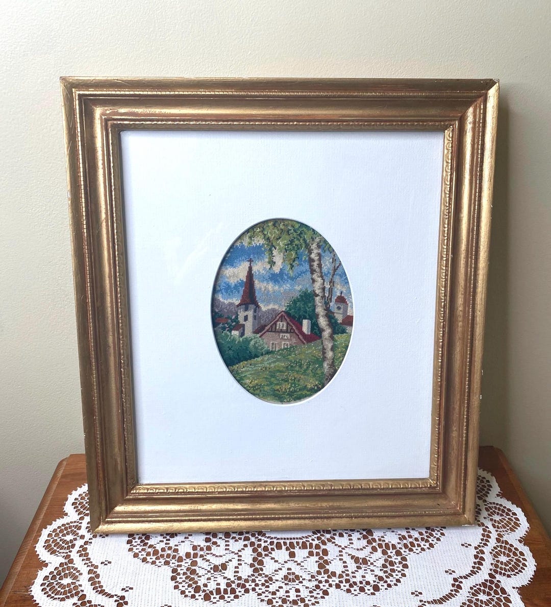 Vintage Framed Petit Point Needlepoint Art “charm of Spring” – Antique Wiehler Gobelin Petit ...