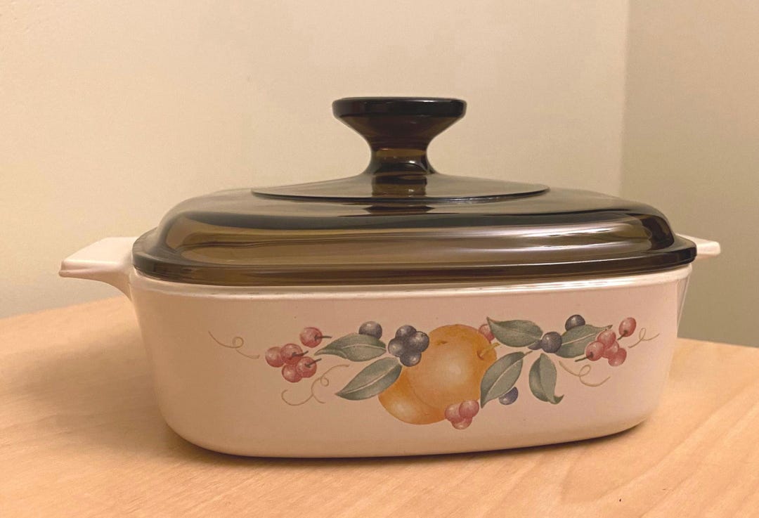 Vintage Corning Ware “abundance” Design 1L Dish With Brown Glass Pyrex ...