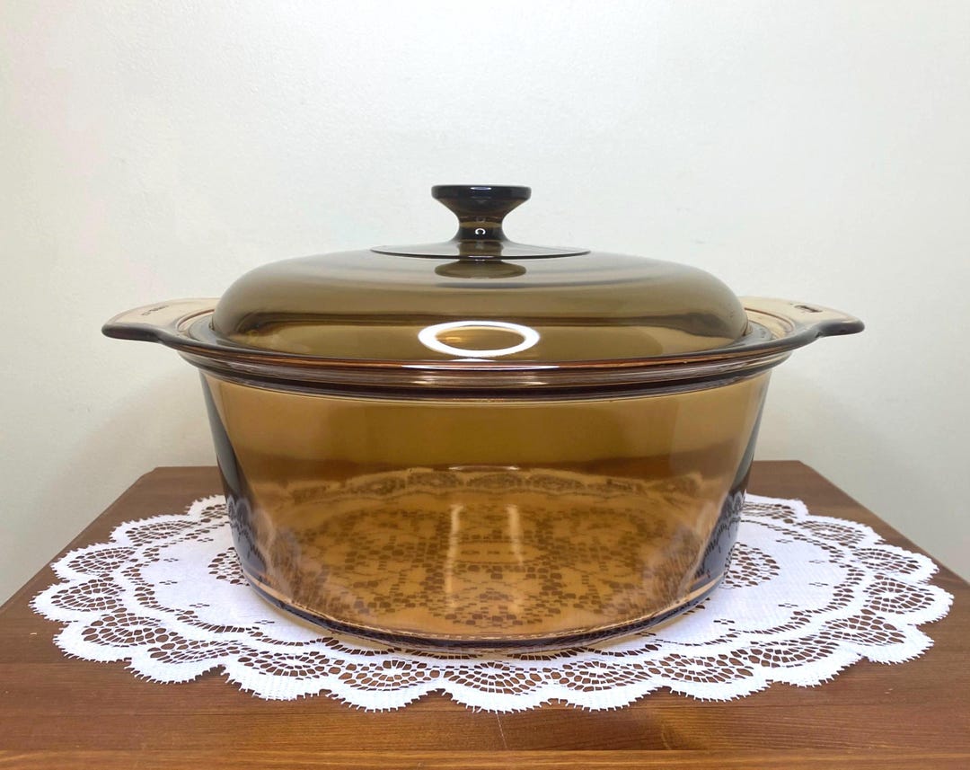 Vintage Visions Corning USA 5L Brown Glass Pot With PYREX Lid - Mid ...