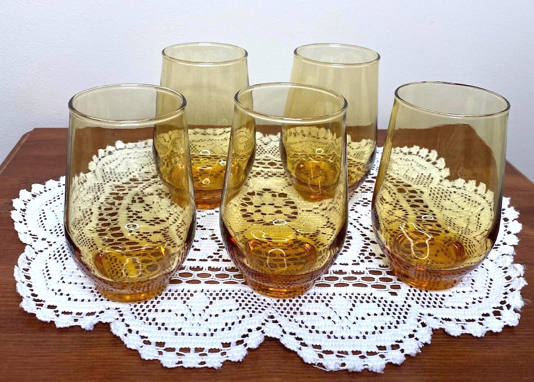 Vintage Golden Brown Glass - 5 Glass Cup Set – Retro Kitchenware | Mid ...