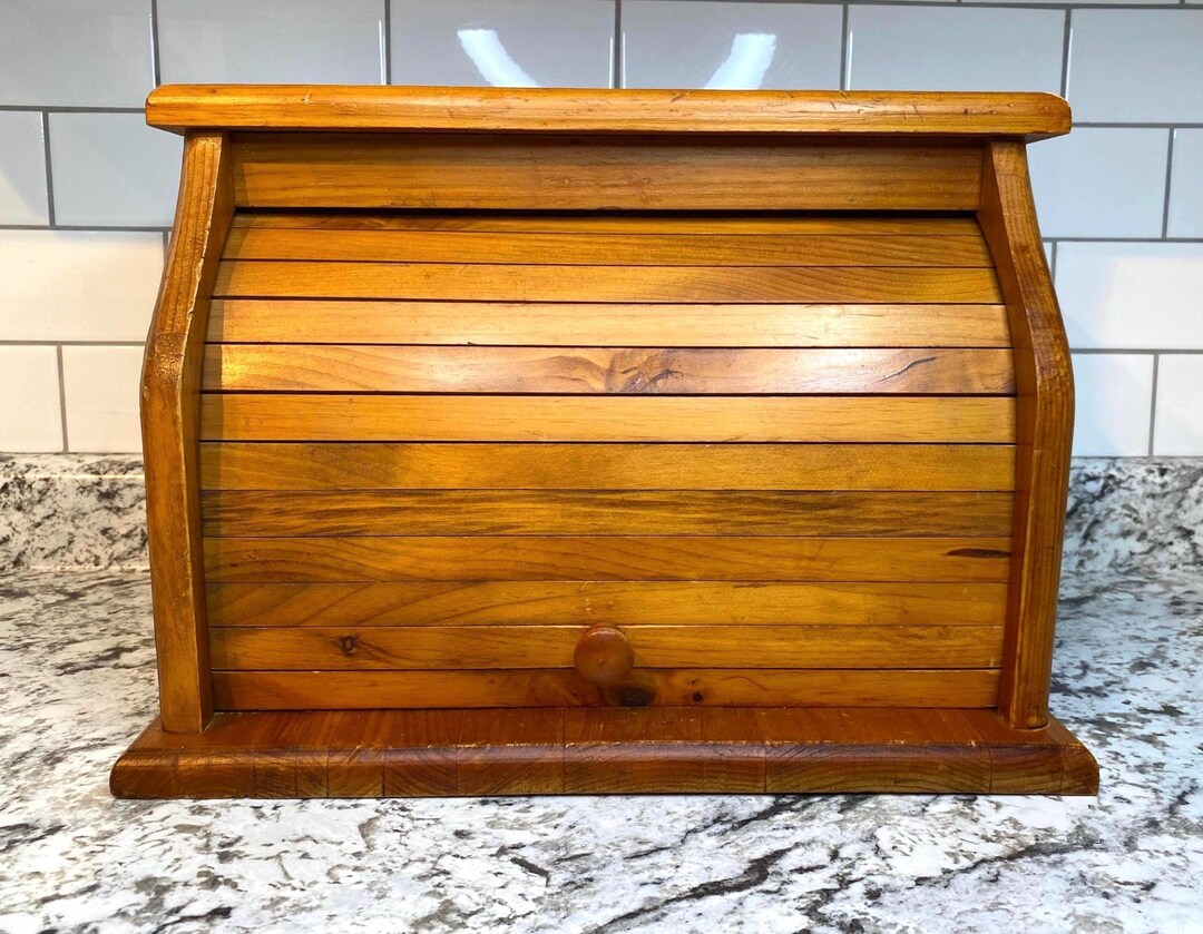 Vintage Solid Wood Roll-up Door Bread Box | Country Kitchen Decor ...