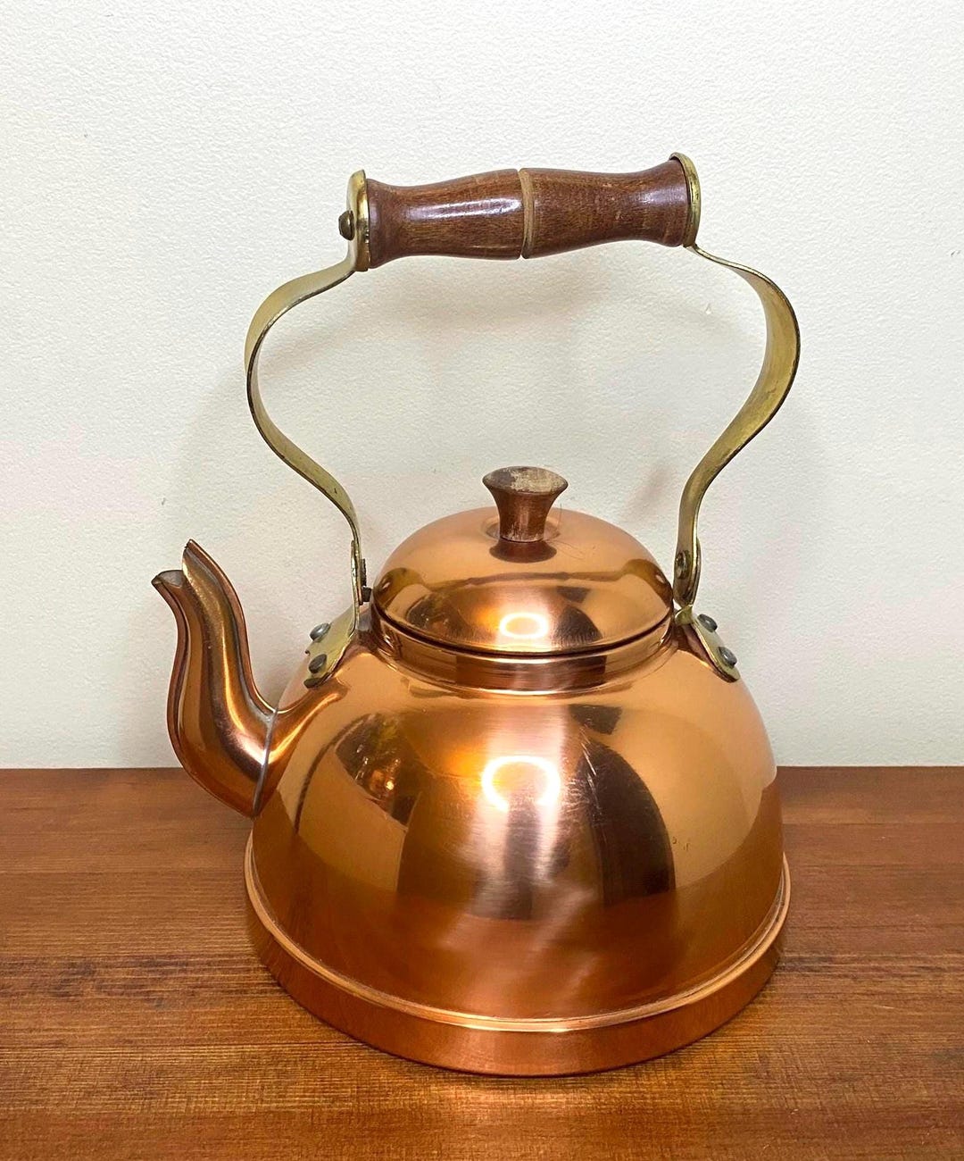 Vintage Copper Kettle With Brass and Wood Handles – Made in Portugal ...