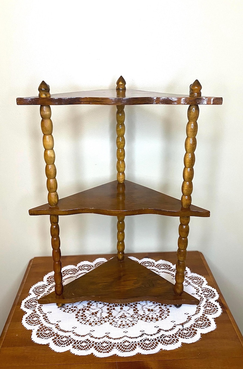 Vintage 3-tier Wall Hanging Wooden Corner Shelf - Mid-century Modern ...