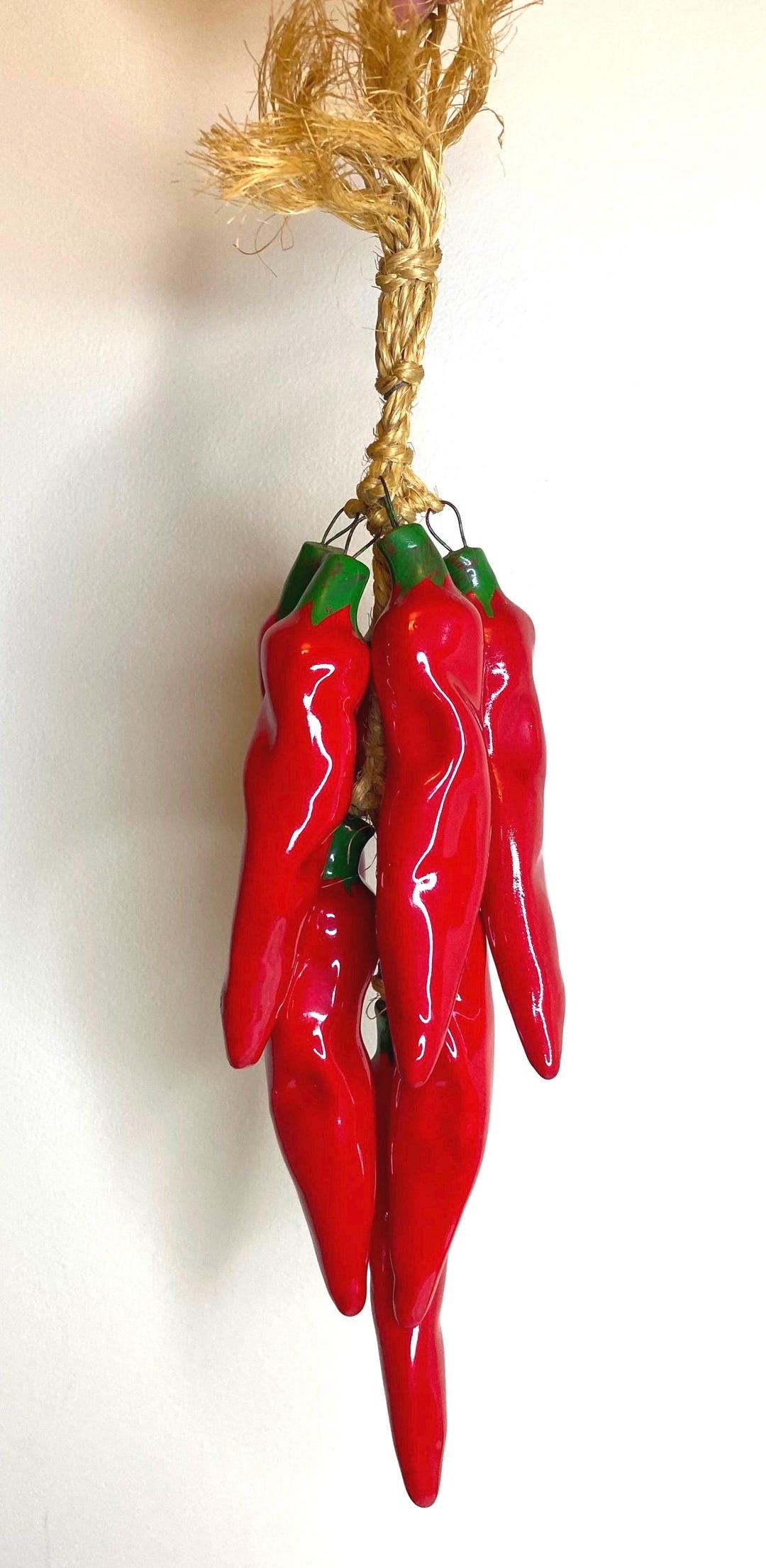 Vintage Long Red Ceramic Chili Peppers on Jute Rope | Jute Rope ...