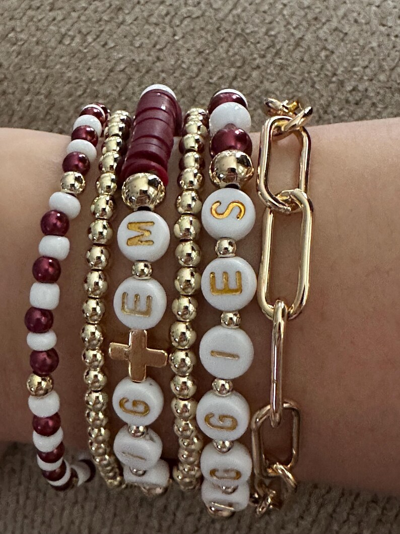 Custom College Spirit Bracelet Stack | Set of 6 | School Color Stretch ...
