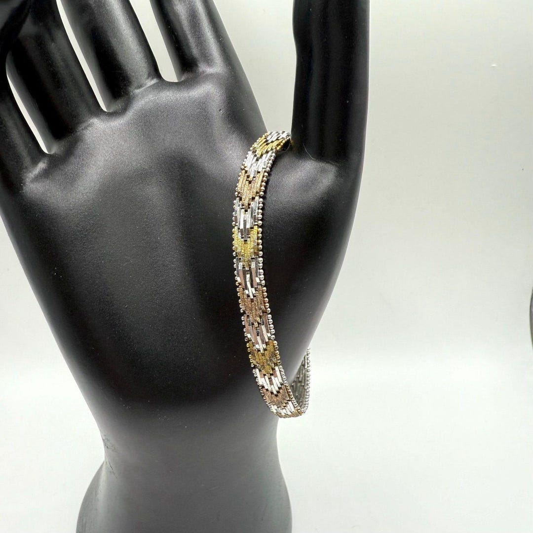 Vintage VIOR Italy 925 Sterling Silver 2-tone Textured Bracelet - Etsy