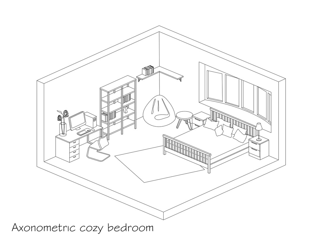 Axonometric Bedroom CAD Block + 3D CAD File + 2D PDF - Etsy