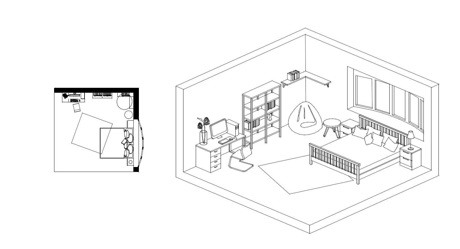 Axonometric Bedroom CAD Block + 3D CAD File + 2D PDF - Etsy