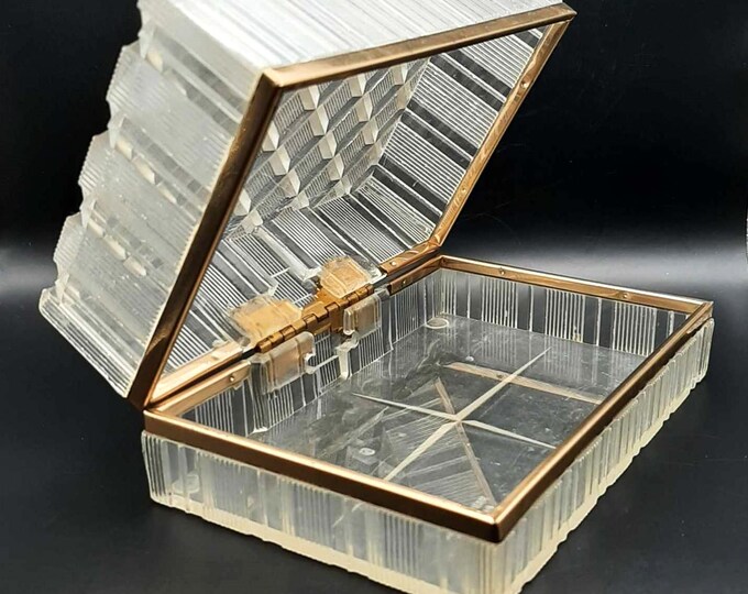 Vintage 1950's Lucite Box With Gold Colored Trim Art Deco Style - Etsy