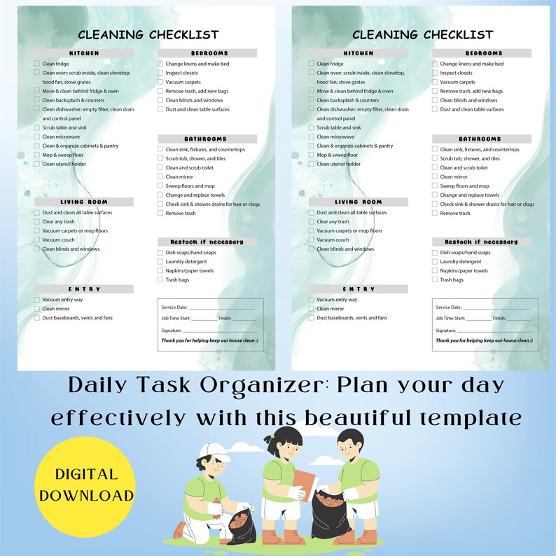 Printable Cleaning Schedule daily Planner Printable Weekly, Monthly ...