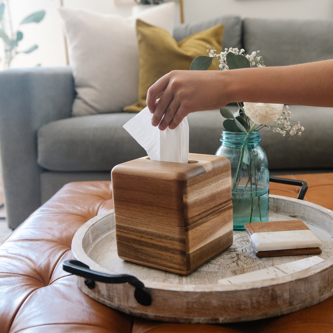 Acacia Wood Tissue Box Cover - Etsy
