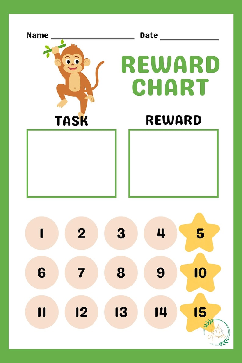 Reward Charts Animal Theme, Kids Behavior Charts, Motivational Reward ...