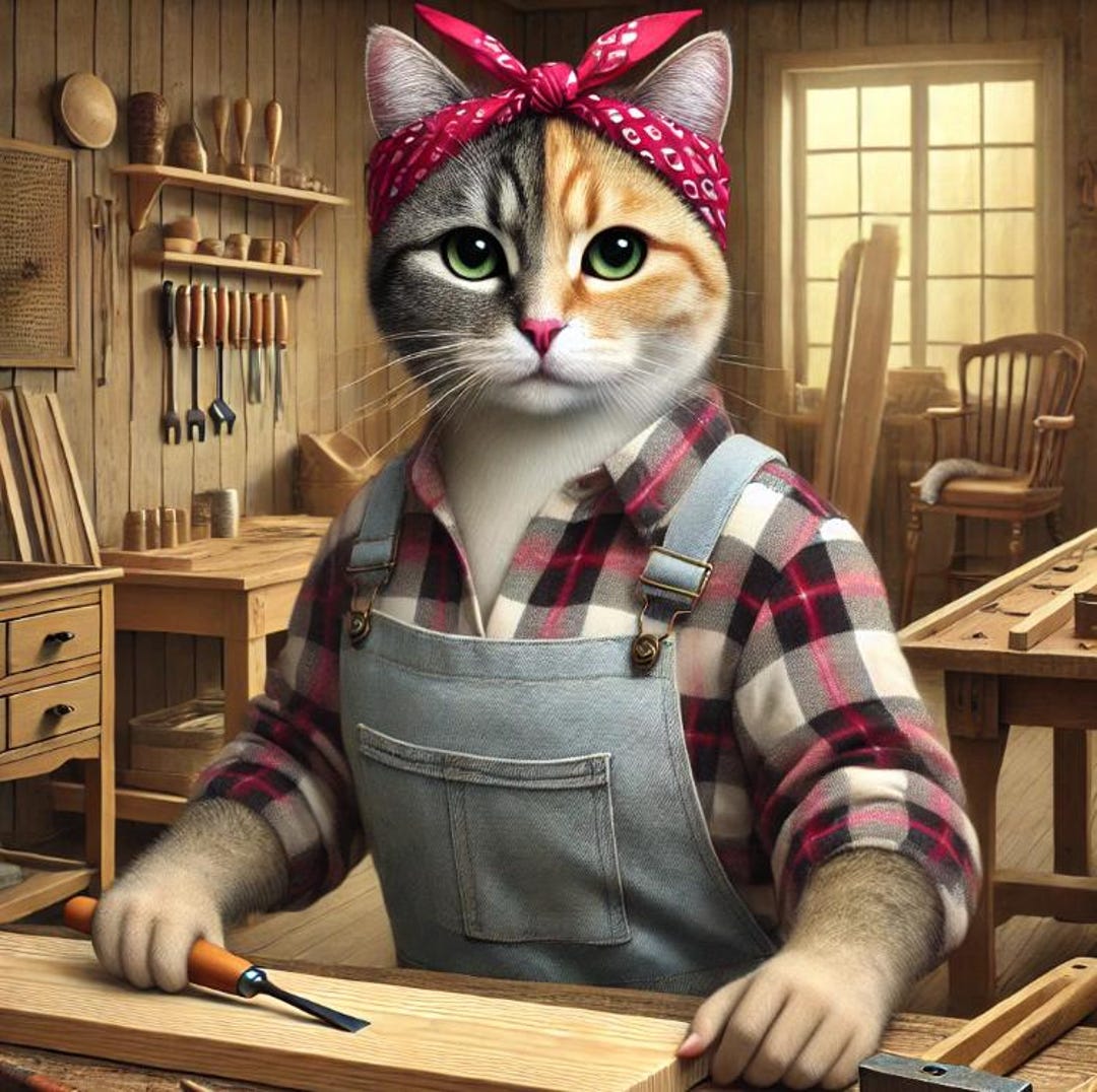 Custom Digital Portrait of a Charming Female Cat Carpenter in a Rustic ...
