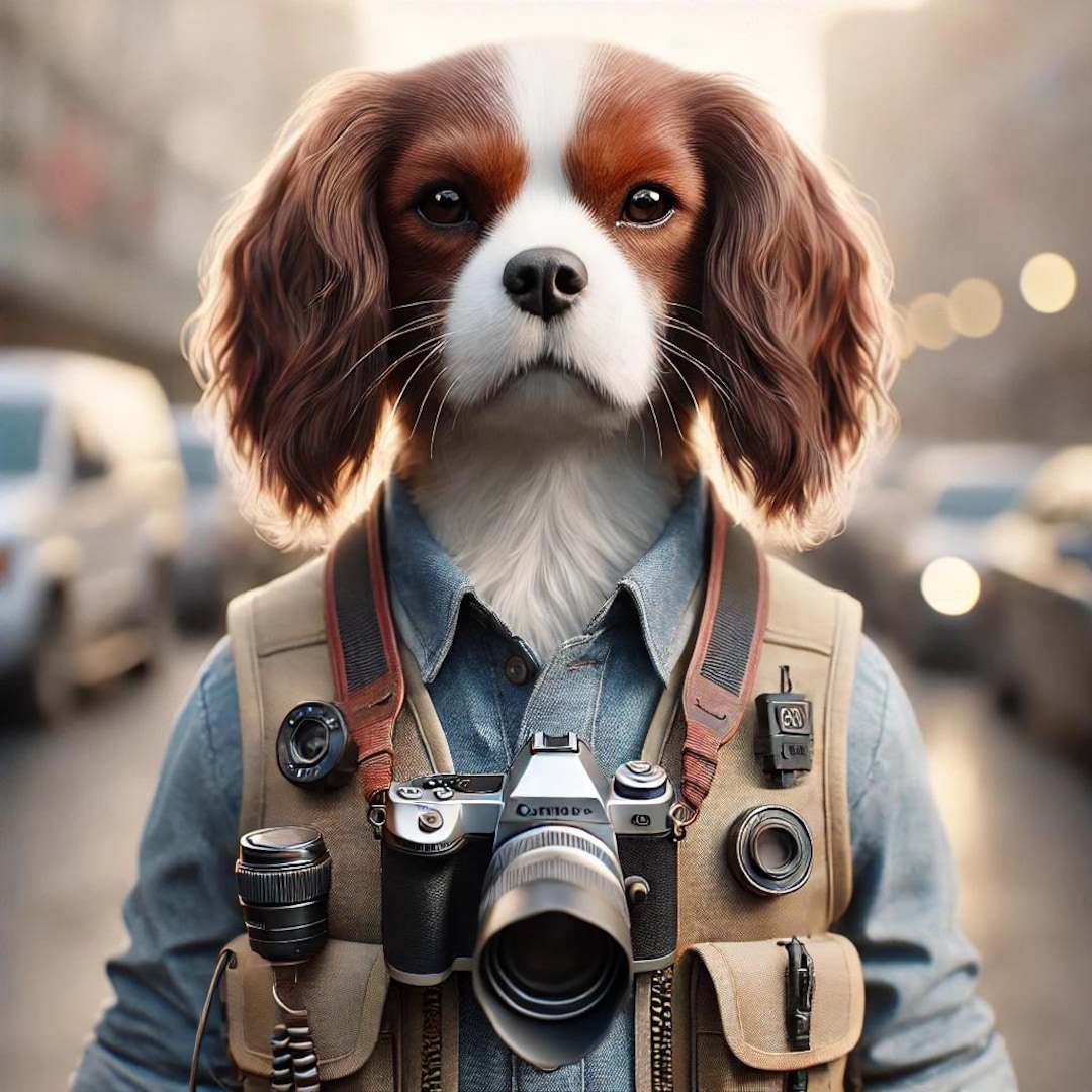 Custom Pet Photographer Portrait – Adorable Dog-cat Dressed as a Street ...