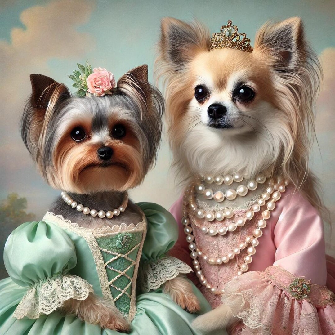 Royal Dog Sisters Portrait – Custom Printable Pet Art in Vintage ...