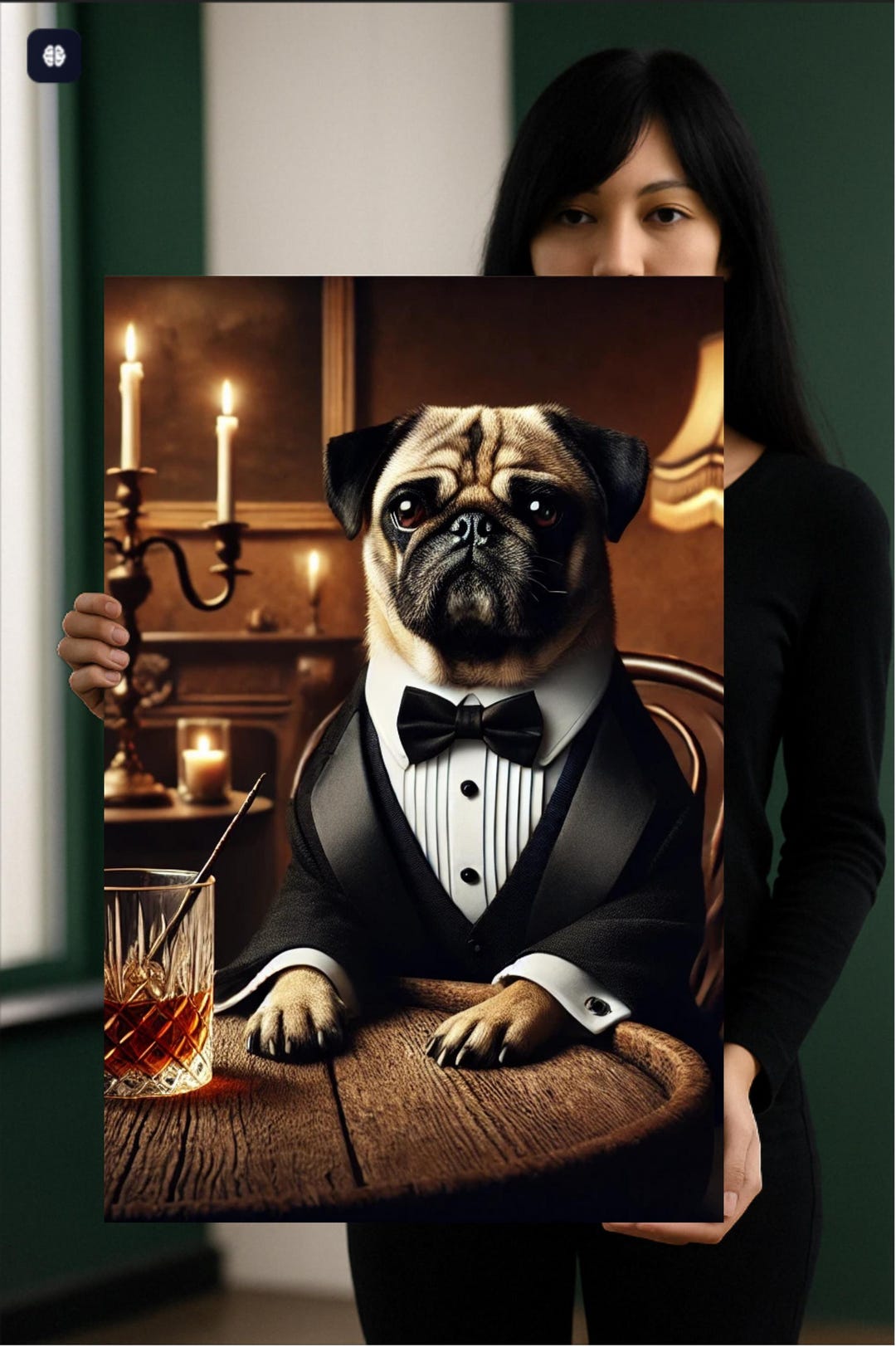 Custom Pug Portrait in Tuxedo With Whiskey – Elegant Pet Digital Art ...
