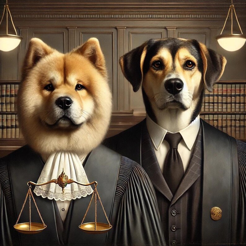 Courtroom Canines – Legal Dog Duo in Judge & Lawyer Robes | Printable ...