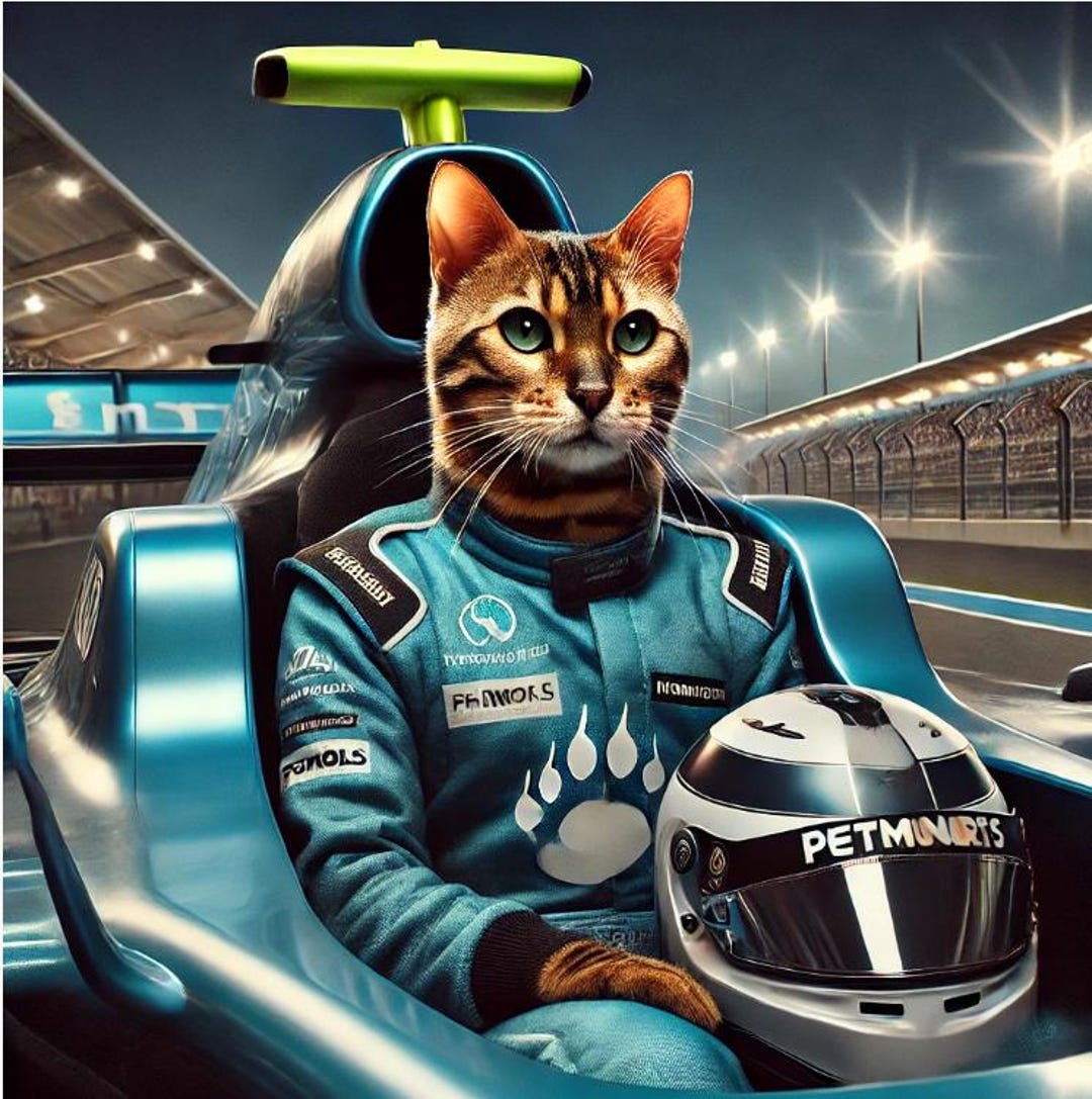 Custom Portrait of a Bengal Cat & Dog as a Formula 1 Driver – F1-themed ...