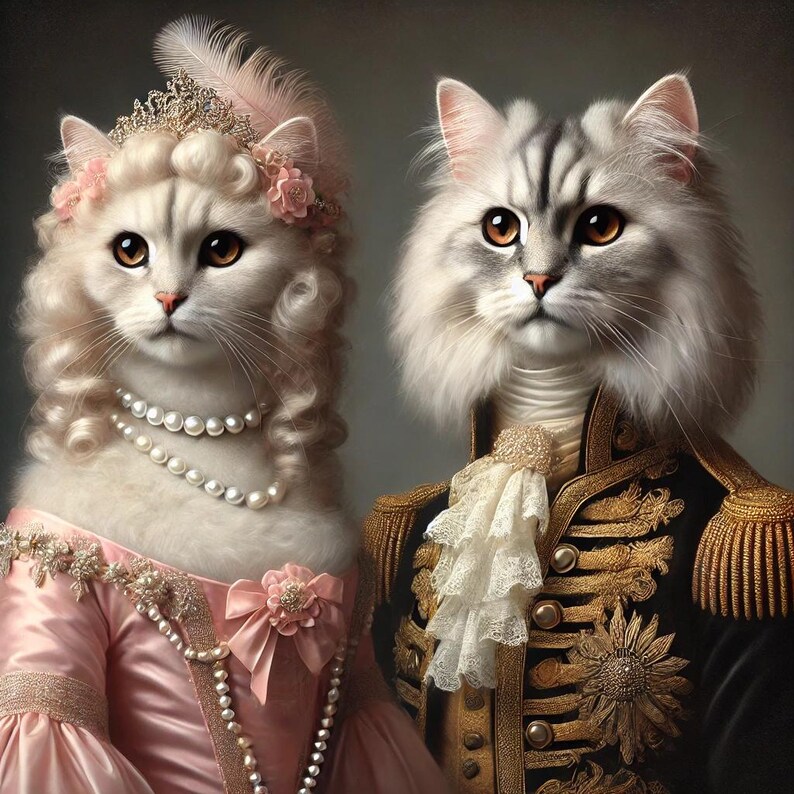 Custom Rococo Cat Couple Portrait – Printable Digital Pet Art in Pink ...