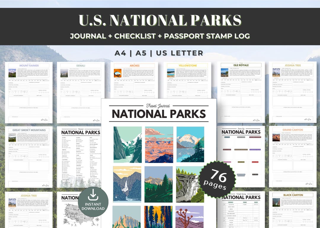 US National Parks Journal: Travel Checklist & Stamp Log (digital ...