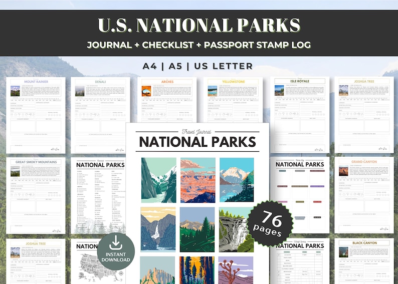Download US National Parks Journal Wpa National Parks Map Checklist ...