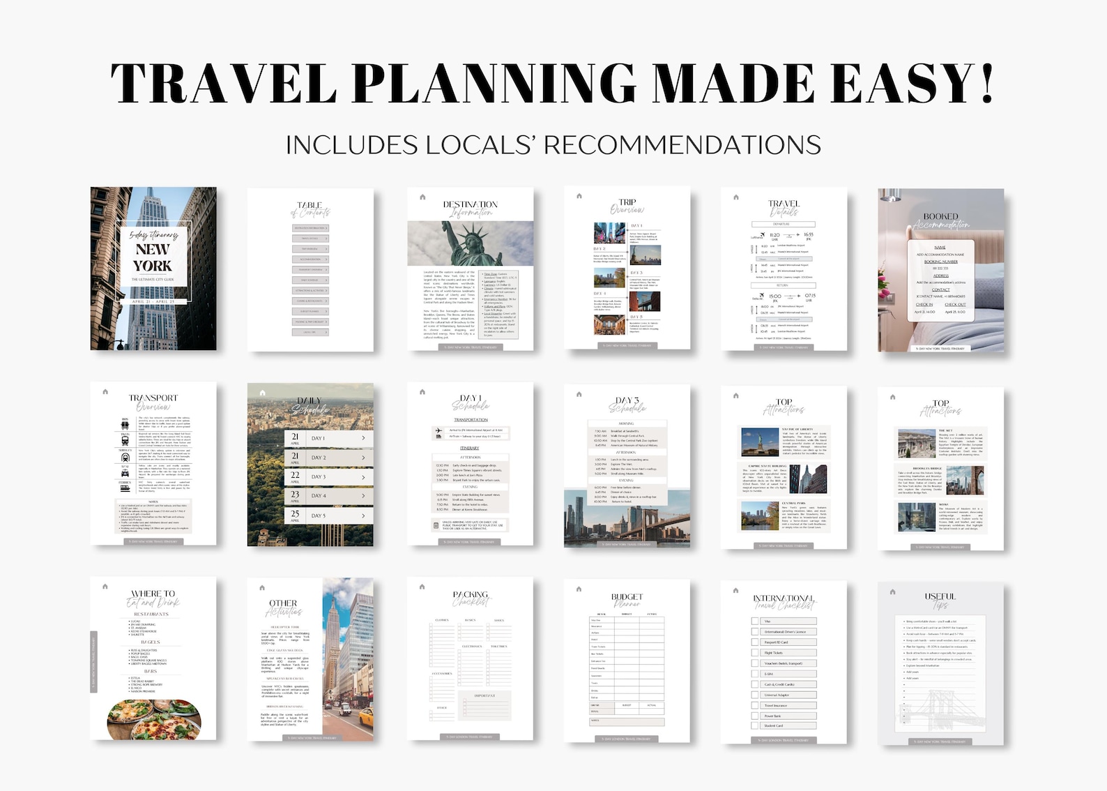 NYC: Travel Itinerary New York Travel Guide Editable Travel Template ...