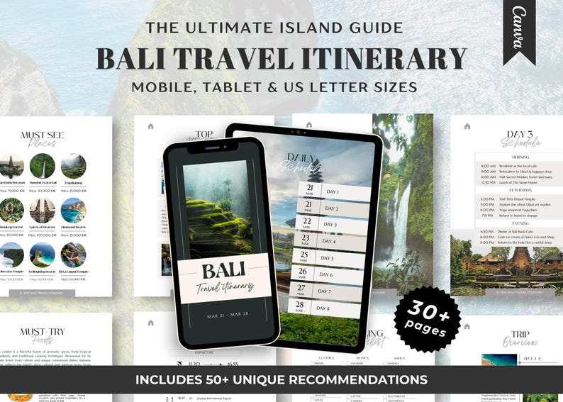 Digital Travel Itinerary Bali Mobile Travel Guide Planner Ubud Vacation ...