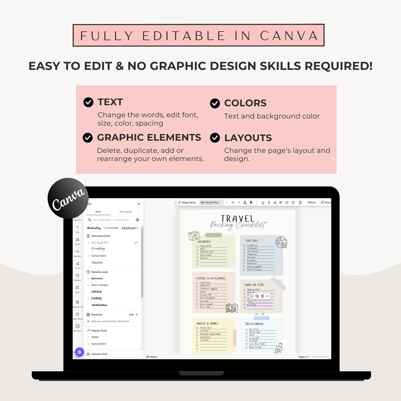 Printable Travel Packing Checklist Templates, Editable Travel Checklist ...