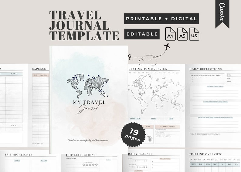 Customizable Travel Journal: 19-page Trip Planner (digital Download) - Etsy