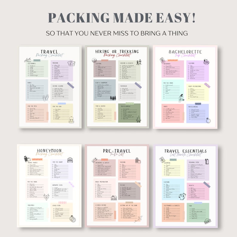 Printable Travel Packing Checklist Templates, Editable Travel Checklist ...