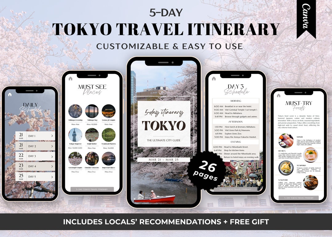 Tokyo Travel Itinerary: 5-day Trip Planner Canva Template (digital ...