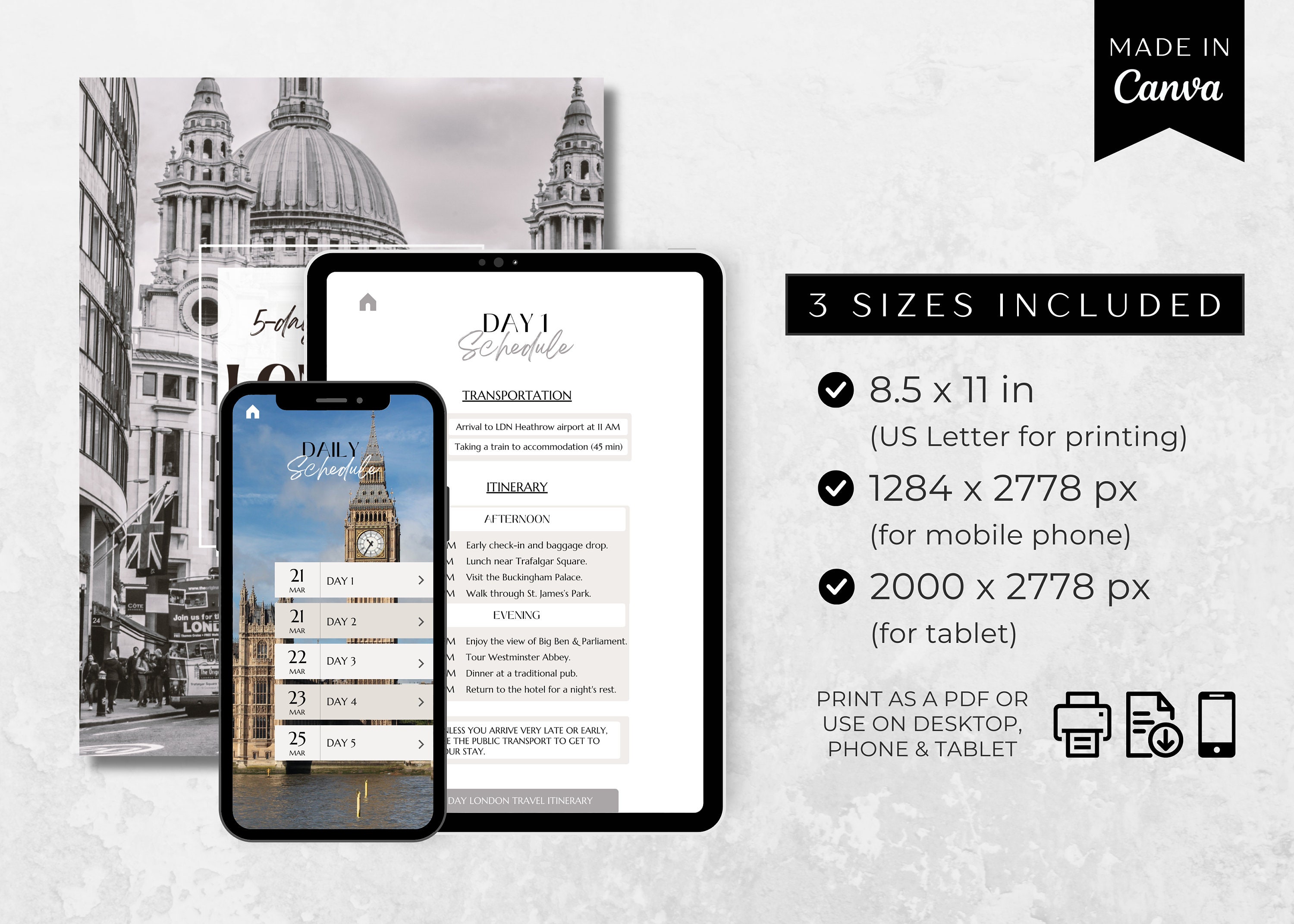 Travel Itinerary London Template Editable Travel Planner London Mobile ...