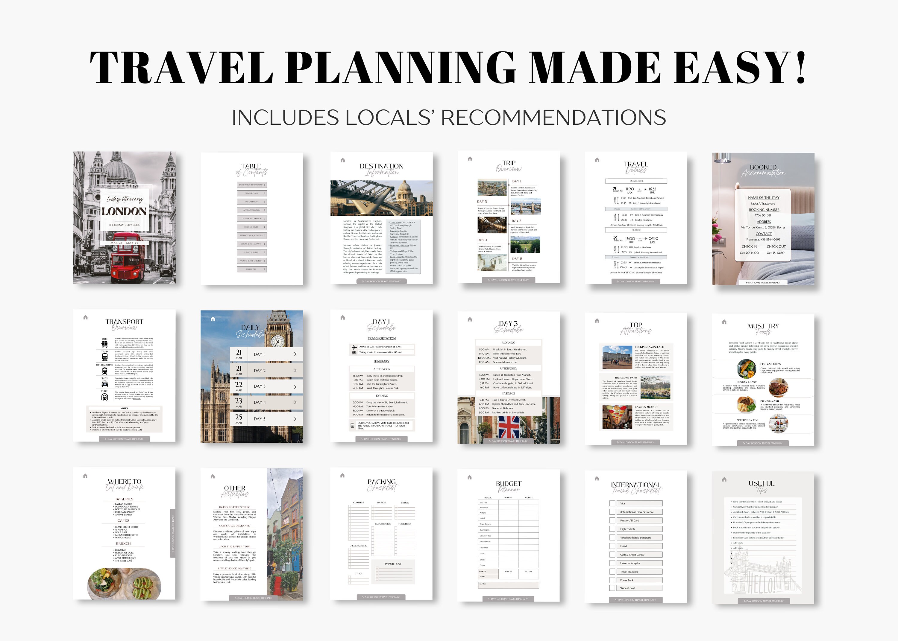 Travel Itinerary London Template Editable Travel Planner London Mobile ...