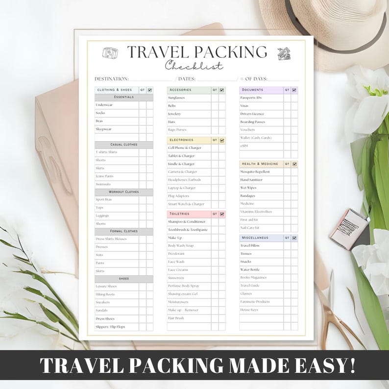 Travel Packing Printable Checklist Template, Editable Travel Checklist ...