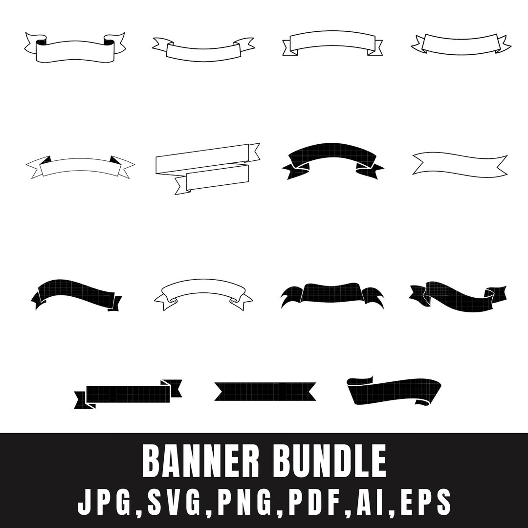 Banner Sign Svg Bundle, Banner Outline Svg, Banner Silhouette Svg - Etsy