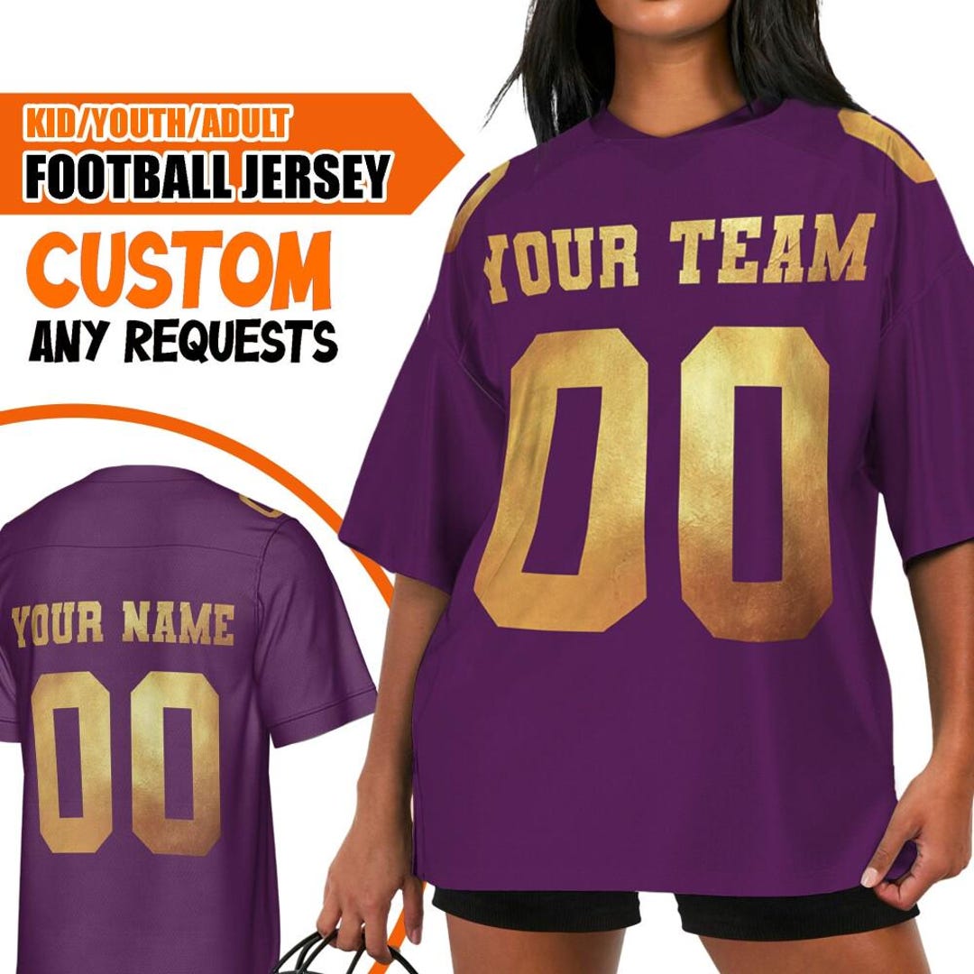 Personalized Team Name Awesome Dark Purple Gold Football Jersey,glitter ...
