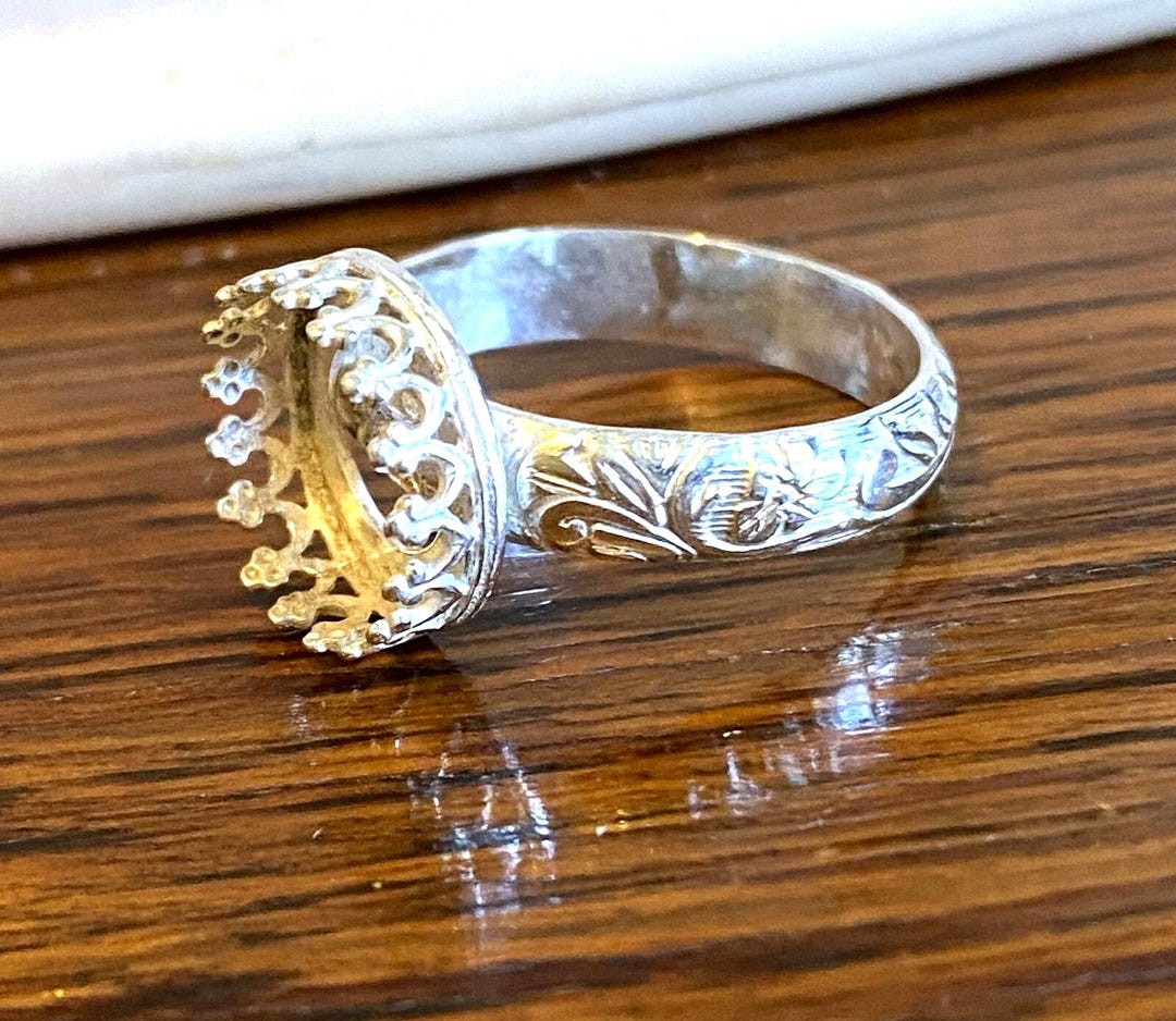 Ring Blank W Gallery Bezel Setting - 925 Sterling Sliver Fancy 4mm Band ...