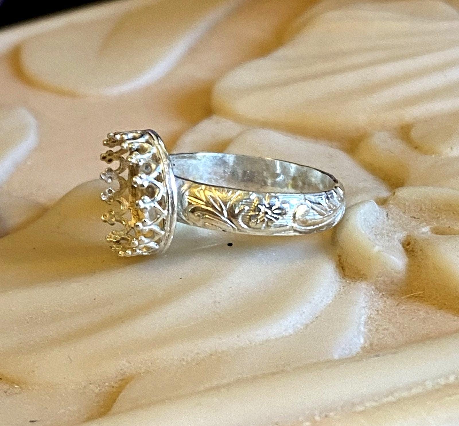 Ring Blank W Gallery Bezel Setting - 925 Sterling Sliver Fancy 4mm Band ...