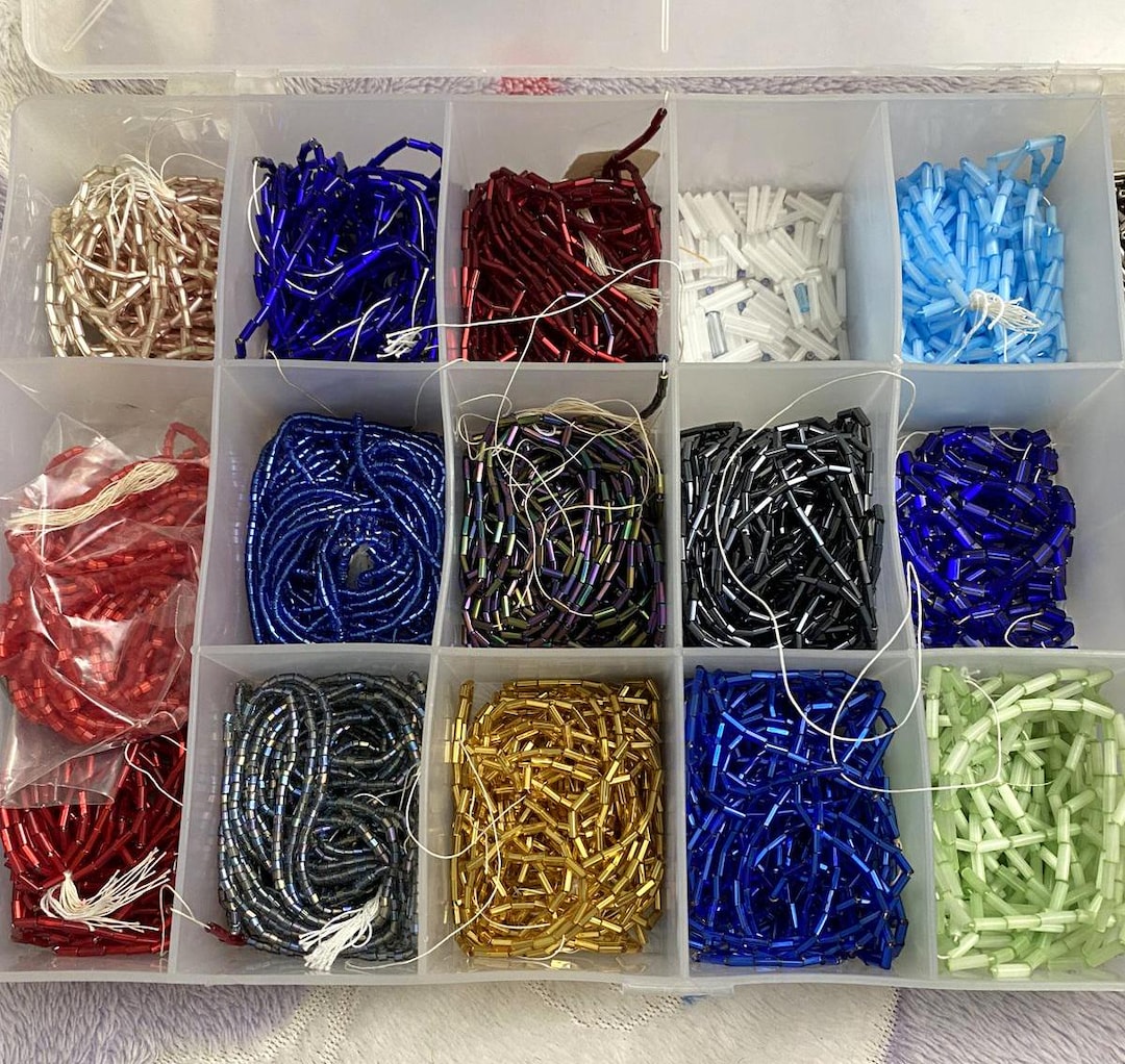 15 Kinds of Bugle Beads. You Get What is Shown. About 1 Lbs/500grams ...