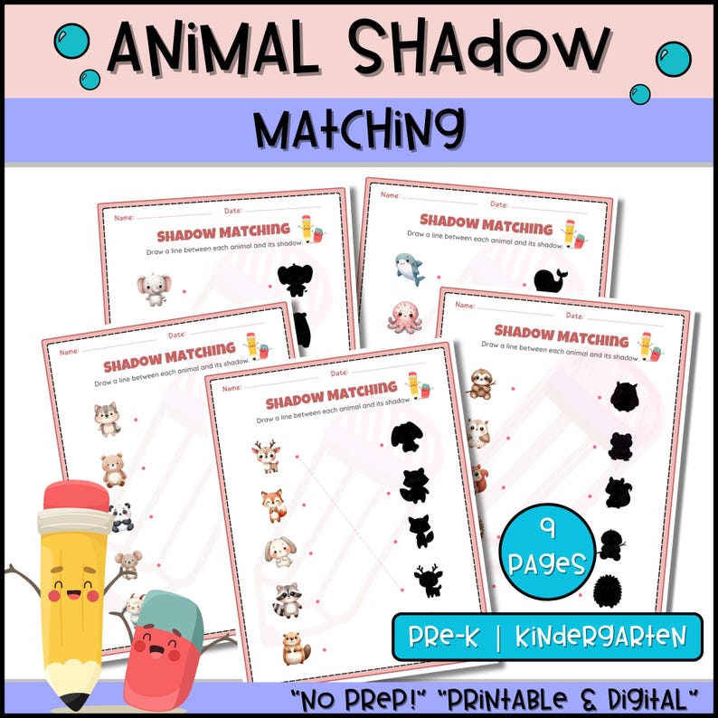 Animal Shadow Matching Worksheets: Preschool Fine Motor Skills (PDF ...