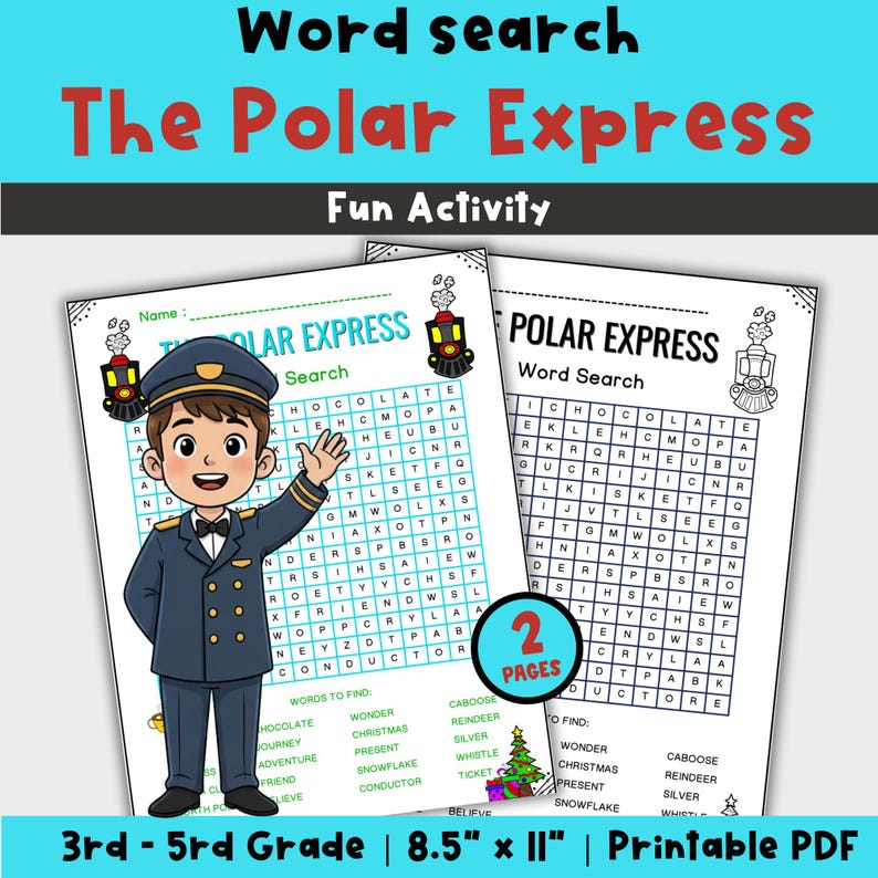 The Polar Express Word Search | Christmas Activity PDF | Color and B&W ...