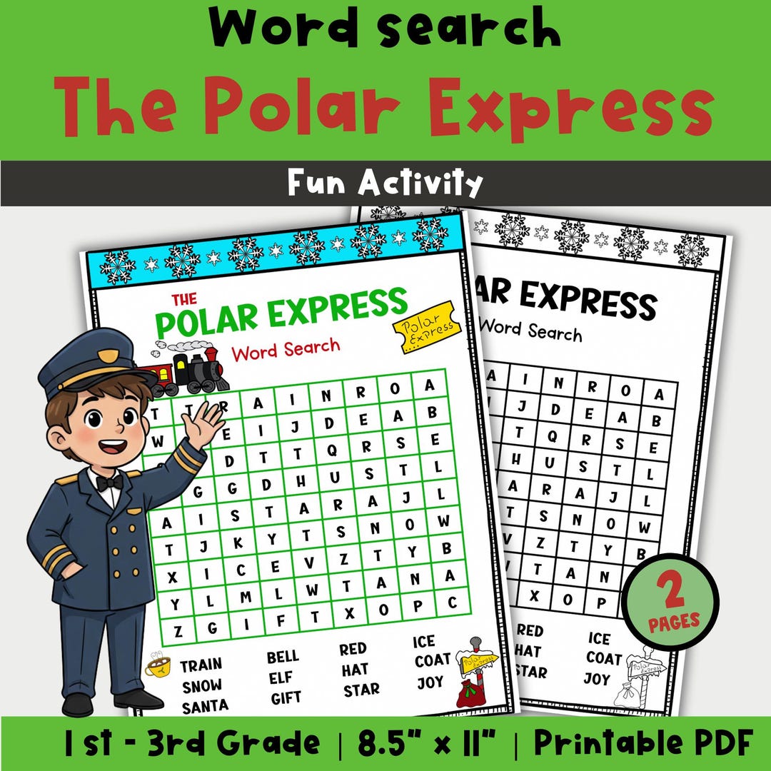 The Polar Express Word Search Worksheet | Christmas Activity for Grades ...