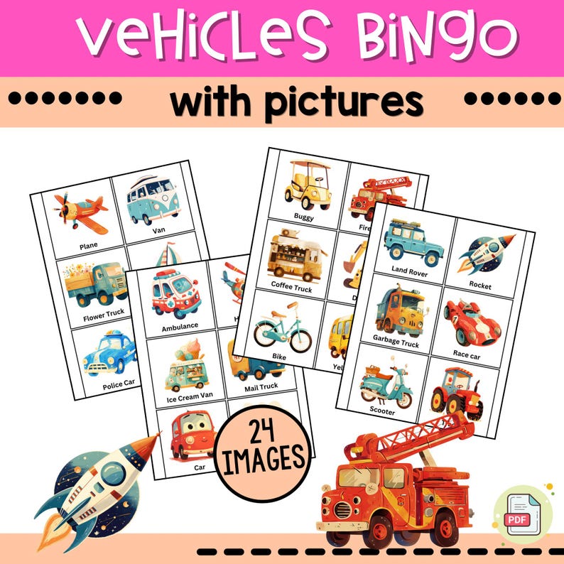 Vehicle Bingo Card, Bingo Game, Family Game Night, Homeschool ...