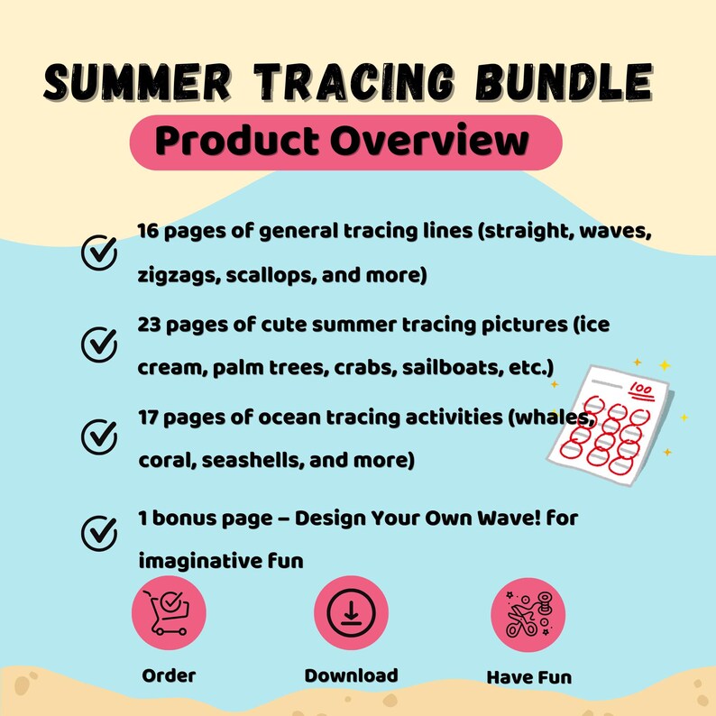 Summer Tracing Worksheets for Preschool | 56 Page Fine Motor Practice ...